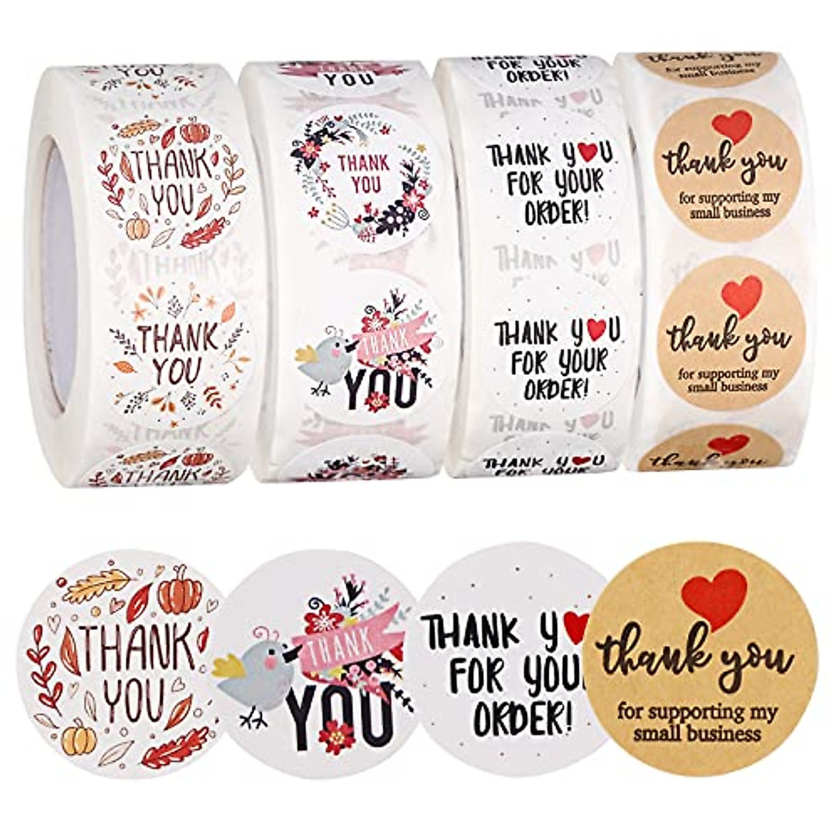Thank You Stickers Small Business - 4 Rolls 2000 Pieces Thank You for Supporting My Small Business Stickers Labels for Envelopes, Bubble Mailers and Gift Bags Packaging, 1 Inch，500 Pieces Each Roll
