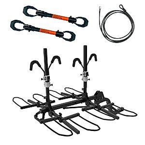 HYPERAX Special Combo - Volt RV 4X with 2X E-Bike Adapter & Steel Locking-Cable (L) -Hitch Mounted 4 Bike Rack Carrier for RV,Toad with Fits Up to 2x75lb E Bike +2X50lb Bikes with Up to 5" Fat Tire