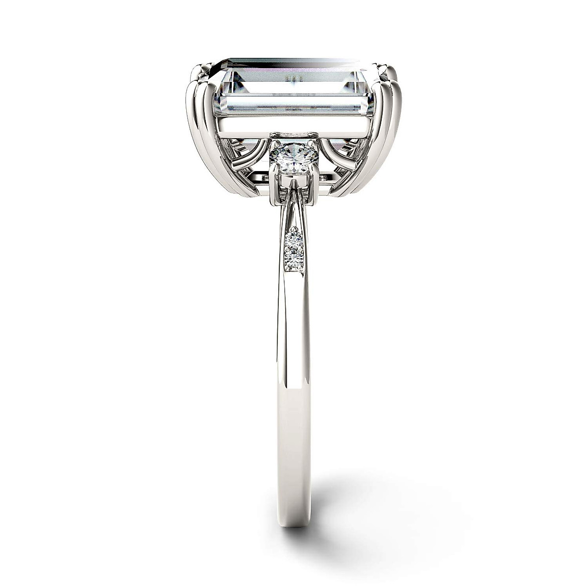 14K White Gold Moissanite by Charles & Colvard 10x8mm Emerald Fashion Ring-size 6 3.69cttw DEW