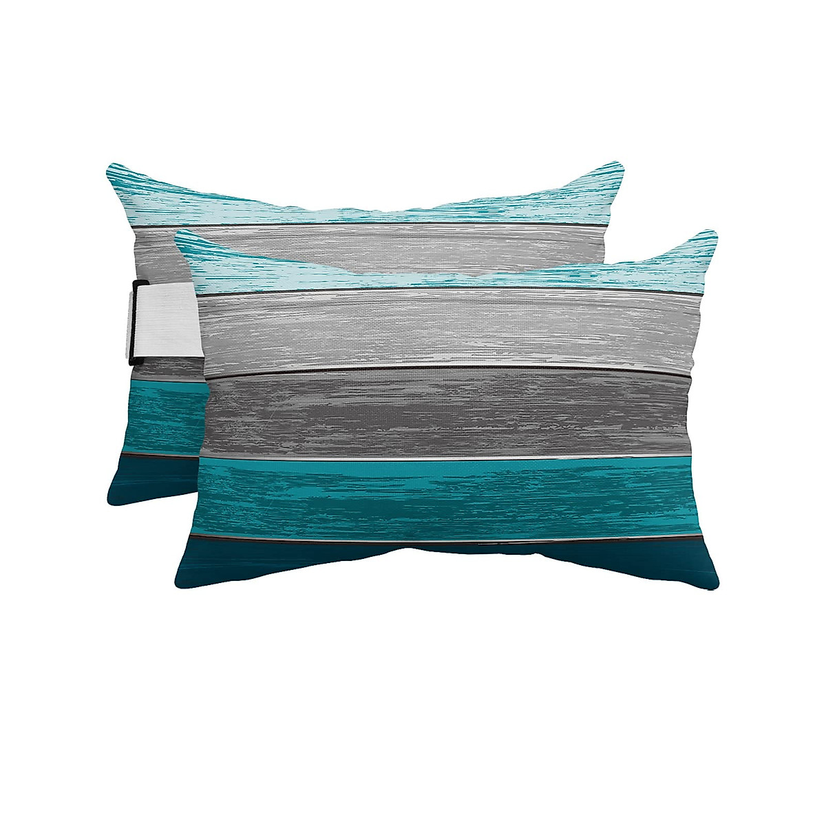 Summer Ombre Blue-Green Grey Farm Wood Grain Outdoor Beach Chair Pillow Headrest for Chaise Lounge Chair, Recliner Head Pillow with INSERTS & Elastic Stripes 11x16(2 PCS)