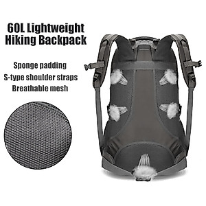 Yesland 60L Lightweight Hiking Backpack, Outdoor Sport Travel Daypack Camping Backpack Hiking Bag for Cycling, Hiking, Running, Climbing, Touring, Men, Women, Black