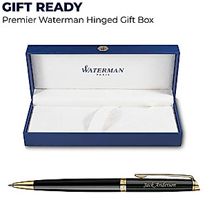Dayspring Pens Personalized Waterman Pen | Engraved Waterman Hemisphere Lacquer Black with Gold Trim Ballpoint Pen. Luxury Gift Pen. Custom Engraved
