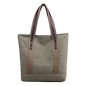 Eamom large vintage bags for women canvas tote bag with zipper shoulder purses and handbags (Green)
