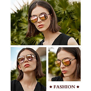 BIRCEN Polarized Sunglasses for Women UV - Protection Womens Retro Mirrored Pink Aviator Shades with Acetate Frame BC2001