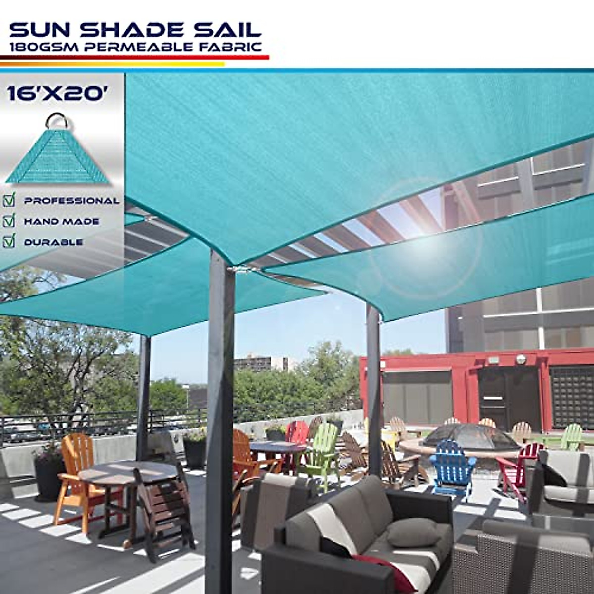 Windscreen4less 16' x 20' Rectangle Sun Shade Sail - Solid Turquoise Durable UV Shelter Canopy for Patio Outdoor Backyard - Custom