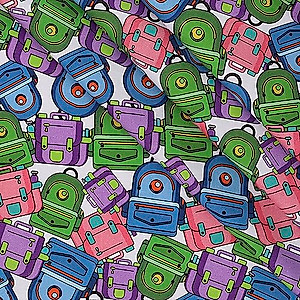 Mook Fabrics Cotton Back to School Backpack, White Cut by The yard