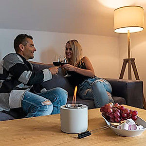 ByRoss Tabletop Fire Pit Kit for Outdoor and Indoor with 2 Forks, 1 Coaster, 1 Extinguisher | Portable Fire Pit Centerpiece | Smores Maker Tabletop Alcohol Fire Pit | Cement Mini Fireplace - Grey