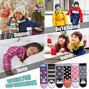 LINEMIN Kids Fuzzy Socks Boys Girls with Grips Non Slip Slipper Socks Cozy Fluffy Winter Warm Crew Socks 6 Pairs (Cute Animal, 4-7 Years)