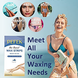 PEFEK Wax Strips for Hair Removal (24 Count), Cold Brazilian Waxing Kit at Home Depilation for Men & Women Legs, Body, Back, Bikini, Face, Upper Lip, Arms, Armpit, Underarm, Facial, Eyebrow Bandas