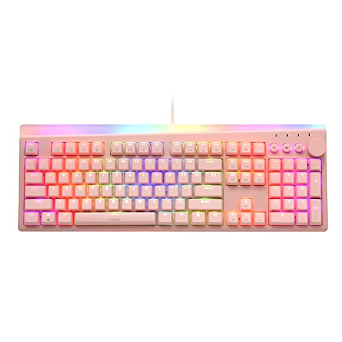 i-rocks K71M RGB Mechanical Gaming Keyboard with Media Control Knob, Gateron Switches (Brown), 104 Keys w/Full NKRO, PBT Keycaps, Multimedia Hotkeys, Detachable USB-C Cable and Onboard Storage, Pink