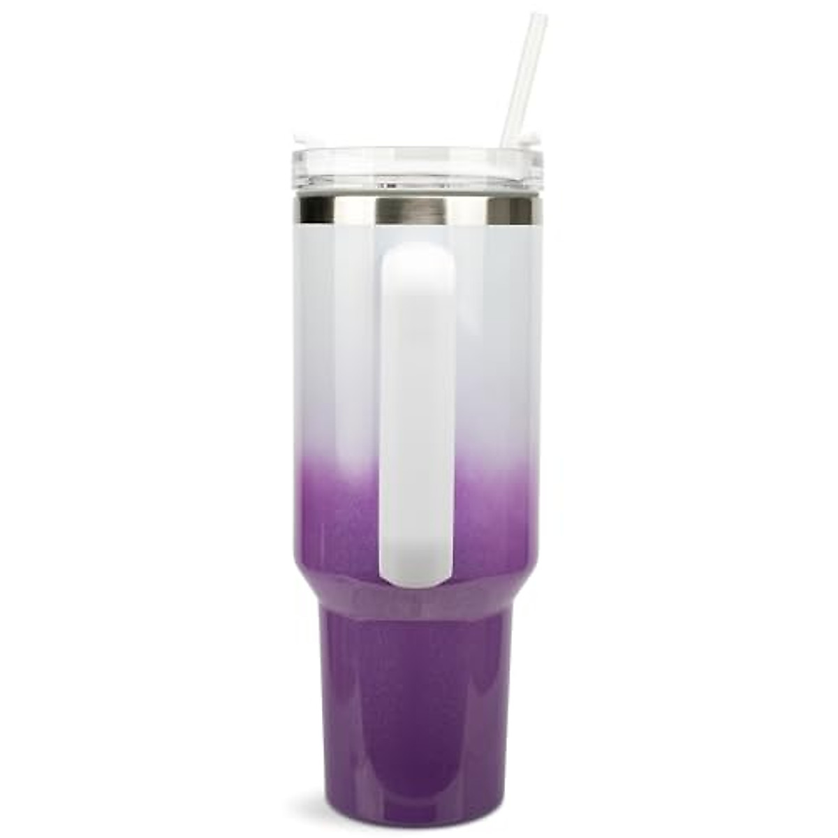 Elanze Designs Giraffe Growing Wildflower Animal Floral Motif 40 Oz. Stainless Steel Water Coffee Mug, Spill & Leak Resistant, Travel Tumbler with Handle, Lid & Straw, White & Purple