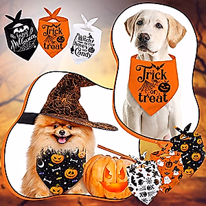 Whaline 6 Pack Halloween Dog Bandana Orange Black White Triangle Pet Bibs Scarf Happy Halloween Trick or Treat Pumpkin Ghost Skeleton Pet Bandana Set for Dogs Cats Costume Accessories Decoration