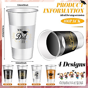 Karenhi Graduation Cups Disposable 16 Ounce Plastic Drinking Cup Graduation Party Decorations Supplies for Congrats Grad Elegant Party Supplies Tableware Decorations(100 Pcs)