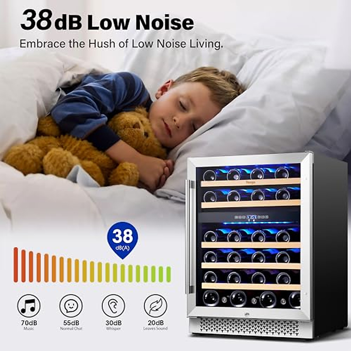 Yeego 24 Inch Wine Cooler, 46 Bottle Dual Zone Wine Refrigerator with Stainless Steel Tempered Glass Door,Memory Function, Fit Champagne Bottles, Wine Fridge Freestanding and Built-in