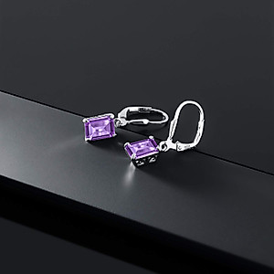 Gem Stone King 925 Sterling Silver 8X6MM Emerald Cut Gemstone Birthstone Leverback Drop Dangle Earrings For Women