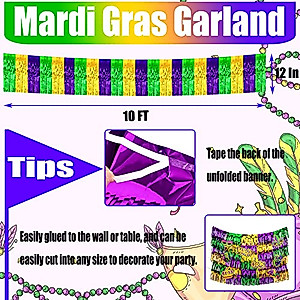 6 Pack 10 Feet Mardi Gras Foil Fringe Garland Metallic Tinsel Streamers Banner Wall Hanging Backdrop for Parade Floats, Bachelorette, Wedding, Birthday, Carnival Party Decorations(Gold Green Purple)
