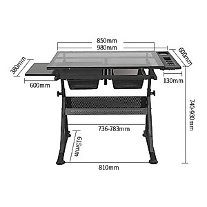 ROLTIN Drafting Tables Drawing Desk with Stool Height Adjustable Multifunctional Art Craft Artist Desk Tilt Glass Top Board Drawing Desk for Work Study Painting Craft Des