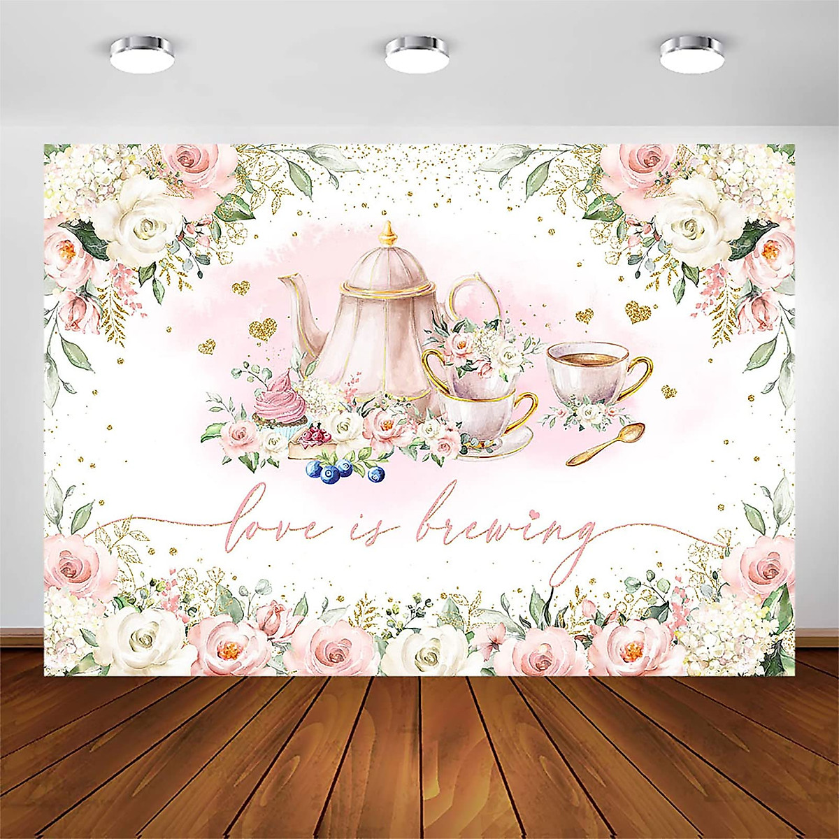 Avezano Love is Brewing Backdrop Wedding Bridal Shower Party Decorations Valentine's Tea Party Theme Photo Background Cake Table Banner (8x6ft)