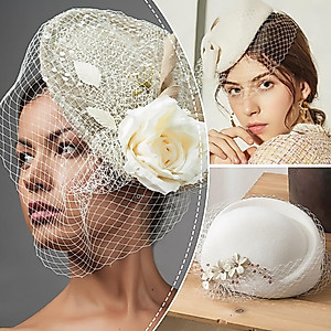 AHANDMAKER 1.1 Yard White Bridal Veil Flapper Fascinator Mesh Veil White Veil Neting Fabrics 11 Inch Wide Millinery Netting for Bride's Headdress Veil Making, White