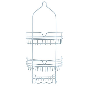 Bath Bliss Head Shower Caddy, 2 Large Baskets, Soap Dish Holder, 6 Accessory Hooks, Moisture & Rust Resistant, White