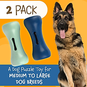 Evergreen Pet Supplies [2 pack Dog Treat Puzzle Enrichment Toy - Interactive Dog Treat Dispenser Toy“ Dog Treat Hider for Aggressive Chewers - Puzzles for Large Dogs - Stimulating Bully Stick Holder