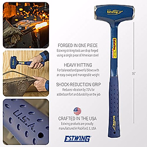 ESTWING BIG BLUE Drilling/Crack Hammer - 4-Pound Long Handle Sledge with Forged Steel Construction & Shock Reduction Grip - B3-4LBL