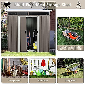 6ft X 4.5ft Outdoor Storage Shed, Galvanized Metal Garden Shed with Window and Metal Foundation, Tool Storage Shed for Patio Lawn Backyard (Gray-with The window-6ftx4.5ft)