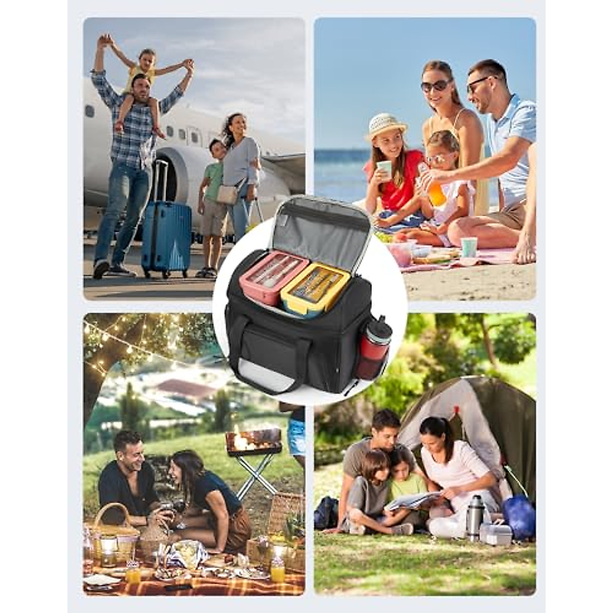 DEERFAMY Super Large Lunch Bag Insulated Cooler Bag Lunch Bag for Women Men, Lightweight Soft Cooler Bag Portable for Work Travel Road-Trip Sport Camping Picnic Black