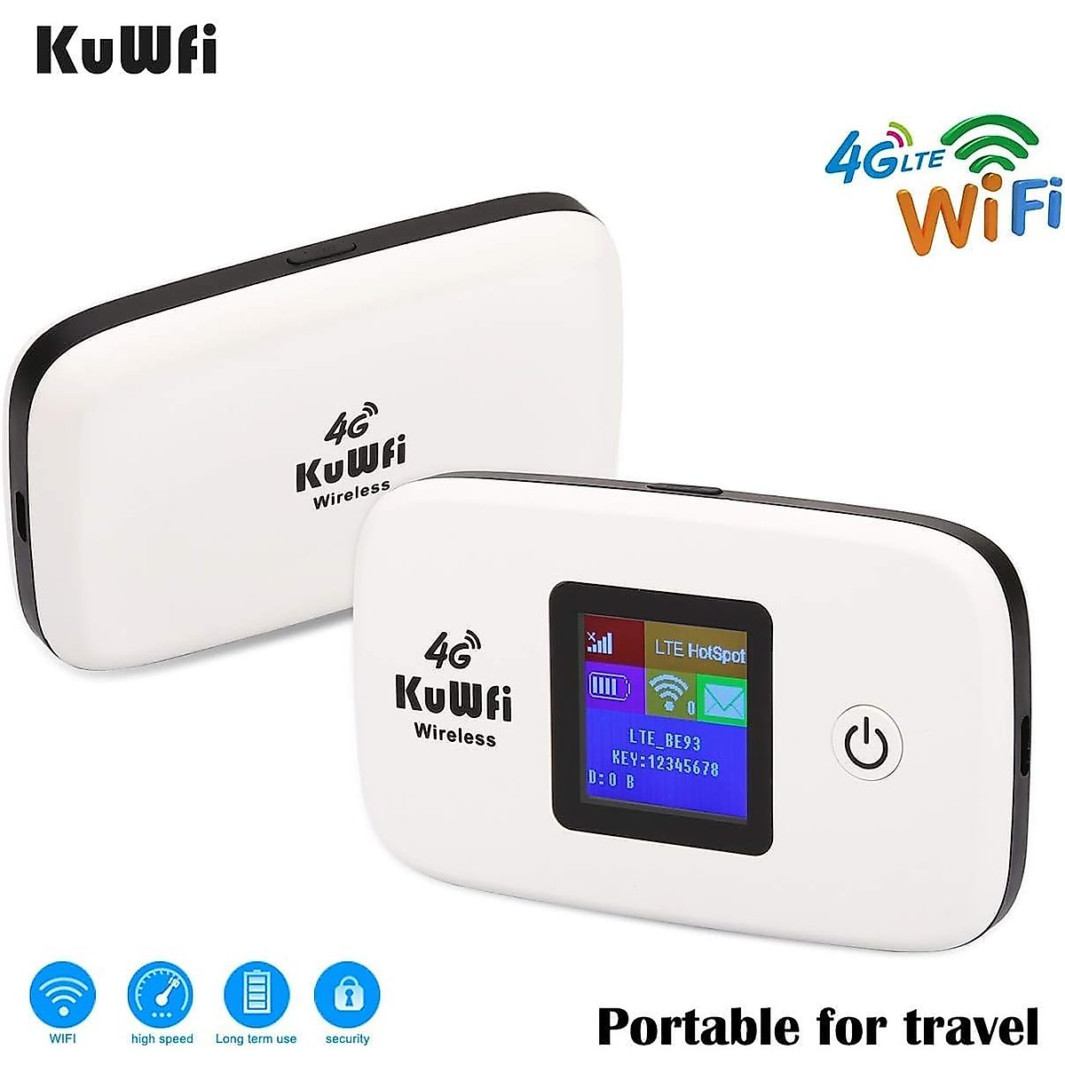 Mobile WiFi Hotspot | KuWFi 4G LTE Unlocked Wi-Fi Hotspot Device | Portable WiFi Router with SIM Card Slot for Travel-Friendly Mobile Travel Router Perfect for AT&T/T-Mobile Users