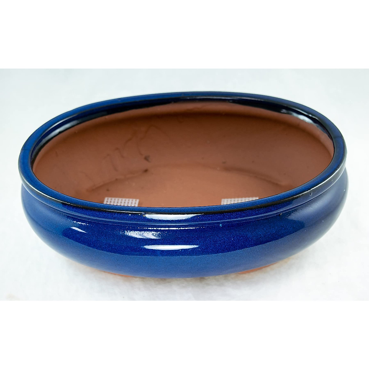 Calibonsai Oval Glazed Bonsai / Succulent Pot + Tray + Mesh 12''x 8.5''x 3.75'' - Dark Blue