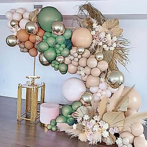 Brown and Green Balloons Garland kit, 114pcs Pastel Brown and Nude Balloon, Green Sage Balloons Blush Nude Balloons for Teddy Bear Baby Shower Jungle Safari Them Party Decorations Supplies