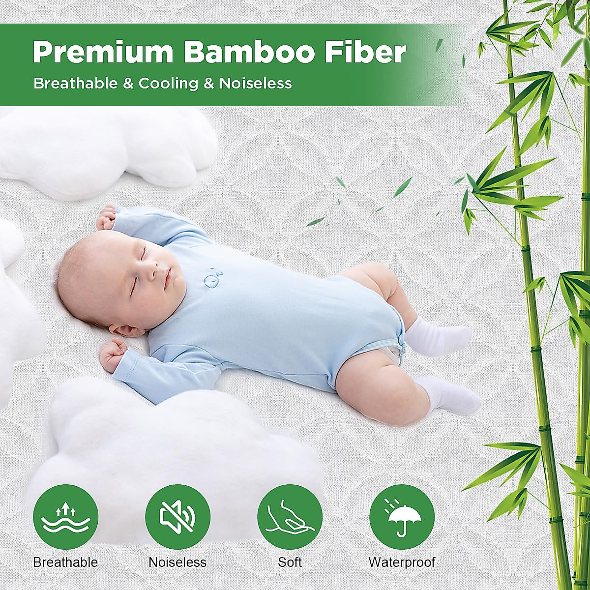 100% Waterproof Mattress Protector Queen, Bamboo Mattress Pad Cover Ultra Soft 3D Air Fabric Cooling Breathable Noiseless Deep Pocket(8-18 INCH)