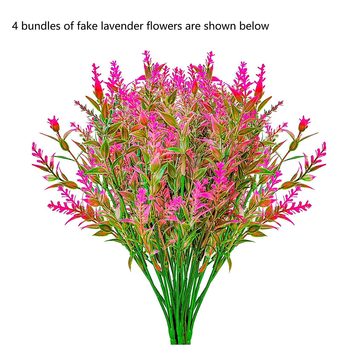 AUMVEYI 4 Bundles Artificial Lavender Mums Flowers Outdoor Fake Plants UV Resistant Faux Greenery Plastic Bouquet Bulk Decoration for Home Outside Garden Porch Hanging Planter Farmhouse Decor (Pink)