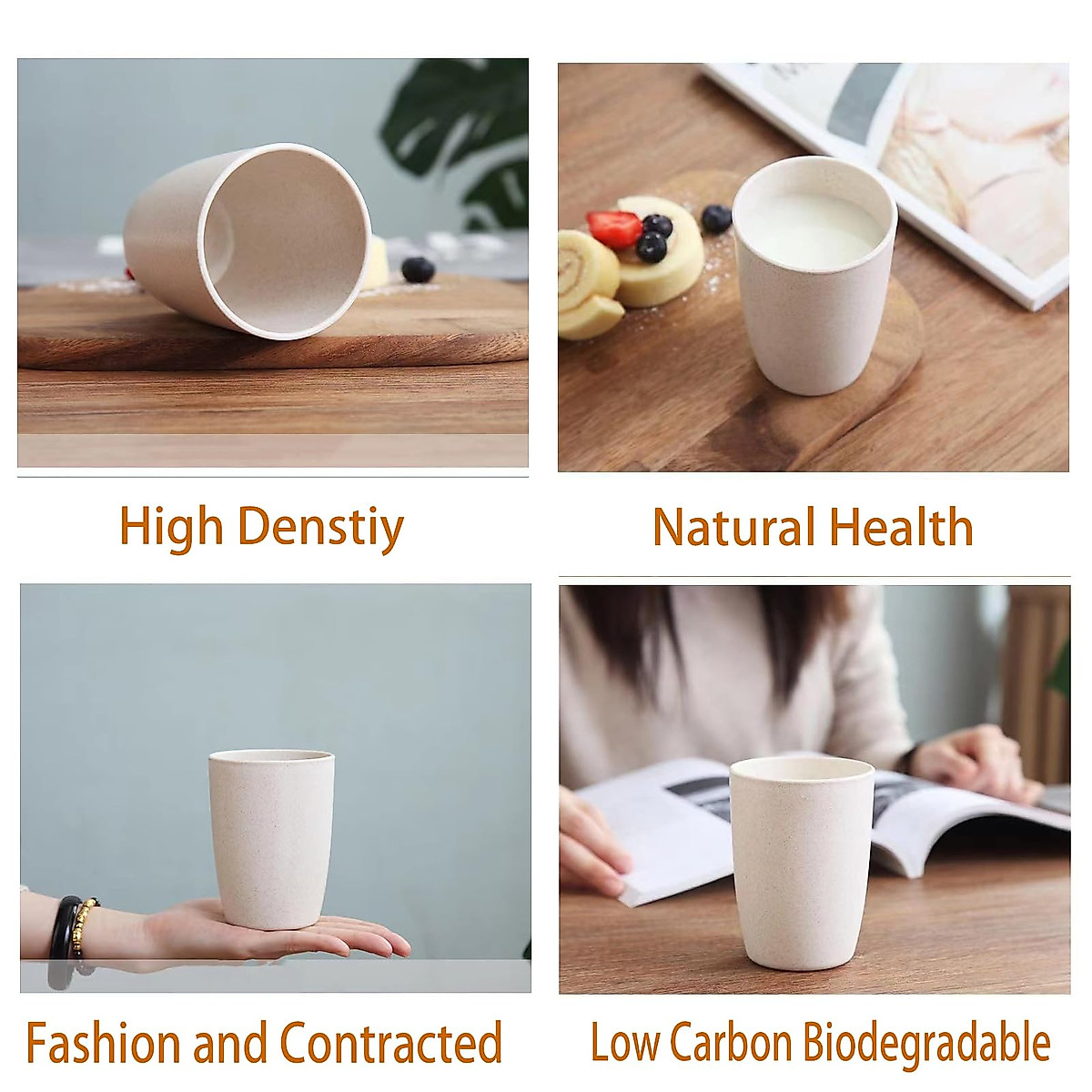 NIKKIER Wheat Straw Cups 6 PCS Unbreakable Drinking Cup Plastic Cups Reusable Dishwasher Safe Water Glasses (12 OZ)