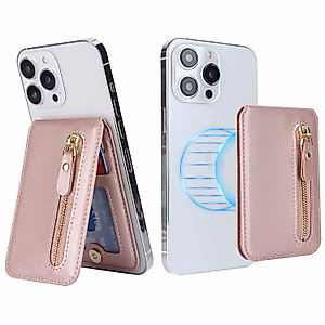 Cavor Compatible with Apple Magsafe Wallet with Adjustable Stand,Magnetic Wallet for iPhone 16 Pro Max/15/14 Plus/13/12 Magsafe Card Holder Magsafe Phone Wallet Zipper Pocket-Pink