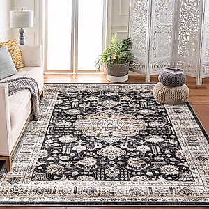 RUGSREAL Washable Area Rug 9x12 Large Bohemian Rug Bedroom Living Room Vintage Rugs Soft Oriental Rugs Non-Slip Backing Stain Resistant for Farmhouse Kitchen,9x12