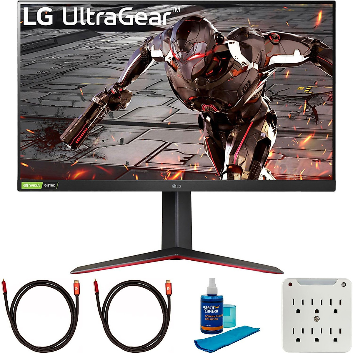 LG 32GN550-B 32 inch Ultragear FHD 165Hz HDR10 Monitor with G-SYNC Bundle with 2X 6FT Universal 4K HDMI 2.0 Cable, Universal Screen Cleaner and 6-Outlet Surge Adapter