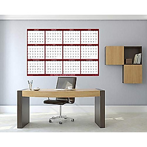 32" x 48" SwiftGlimpse 2023 Wall Calendar Erasable Jumbo XL Wet & Dry Erase Laminated 12 Month Annual Yearly Wall Planner, Reversible, Horizontal/Vertical, Maroon