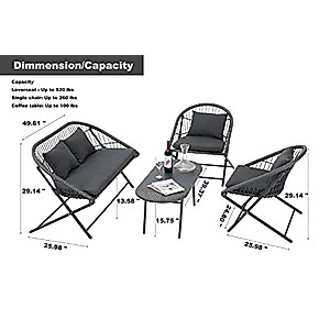 Brafab 4-Piece All-Weather Wicker Patio Furniture Set, Outdoor Furniture with Olefin Cushions, Patio Conversation Sets with Steel Frame, for Backyard Porch Deck Garden Balcony Poolside, Dark Grey