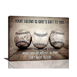 Inspirational Baseball Wall Art Motivation Quotes Sports Canvas Prints Vintage Pictures Painting Framed Positive Artwork Office Home Decor for Boys Girls Room Classroom Gym Playroom 16"x12"