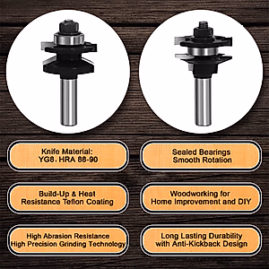 LEATBUY Router Bit Set 3 PCS 1/2 Inch Shank Round Raised Panel Cabinet Door Rail and Stile Router Bits, Woodworking Wood Cutter, Wood Carbide Groove Tongue Milling Tool(1/2-Double)