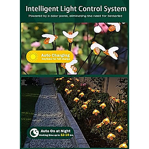 IFNOT Solar Garden Lights, 4 Pack Solar Bee Firefly Lights, 1200mAh Waterproof Solar Swaying Outdoor Lights, Big Bee & Flexible Branch Solar Powered Garden Lights for Patio Pathway Decoration