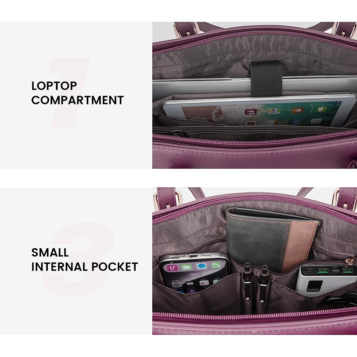 LOVEVOOK Laptop Bag for Women, Fashion Computer Tote Bag Large Capacity Handbag, Leather Shoulder Bag Purse Set, Professional Business Work Briefcase for Office Lady, 2PCs, 15.6-Inch, Deep Plum