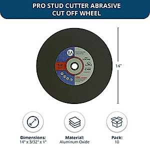 Benchmark Abrasives 14" x 3/32" x 1" Aluminum Oxide Type 1 Chop Saw Blade Cutting Wheel for High-Speed Power Saws, Max. RPM 4400, Precise Cutting of Metal Steel Drywall - 10 Pack