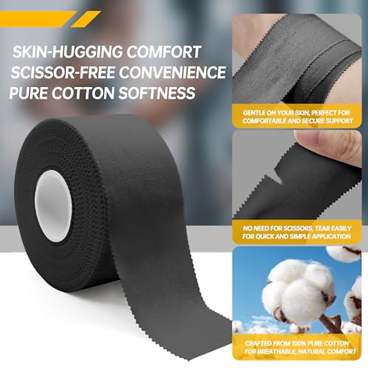 Dimora 4-Pack Black Athletic Tape - Strong Adhesive Sports Tape No Sticky Residue Easy Tear Athletic Tapes & Wraps, Gymnastics Tape for Athletes(1.5in X 45ft)