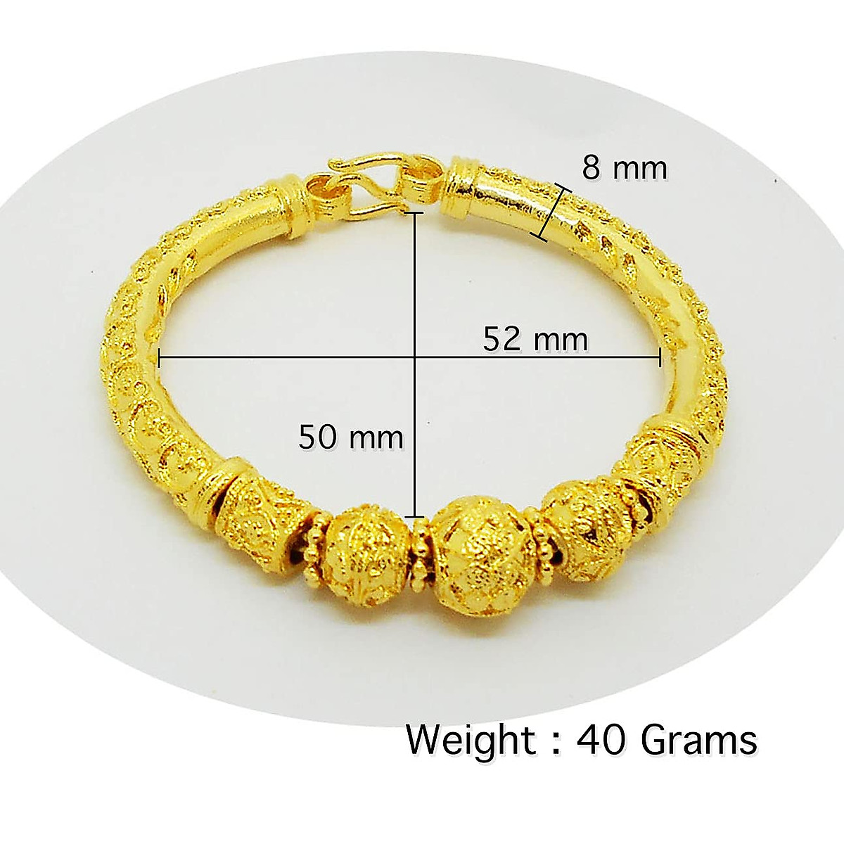 Lai Thai Gold Plated Bangle 24k Thai Baht Yellow Gold Filled Bracelet Size 6.5 Inch and Earrings 1 Pair