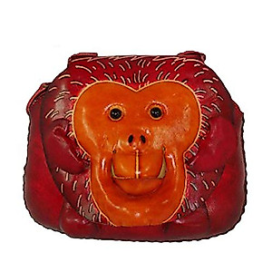 Genuine Leather crossbody Bag, Red Monkey Purse,a Unique Small Satchel.