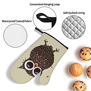 Jatcre Cute Owl Oven Mitts and Pot Holders Sets Coffee Printed Oven Gloves and Hot Pads Heat Resistant Potholder Gloves Oven Mitt 4 Piece Set for Kitchen Cooking Baking Grilling