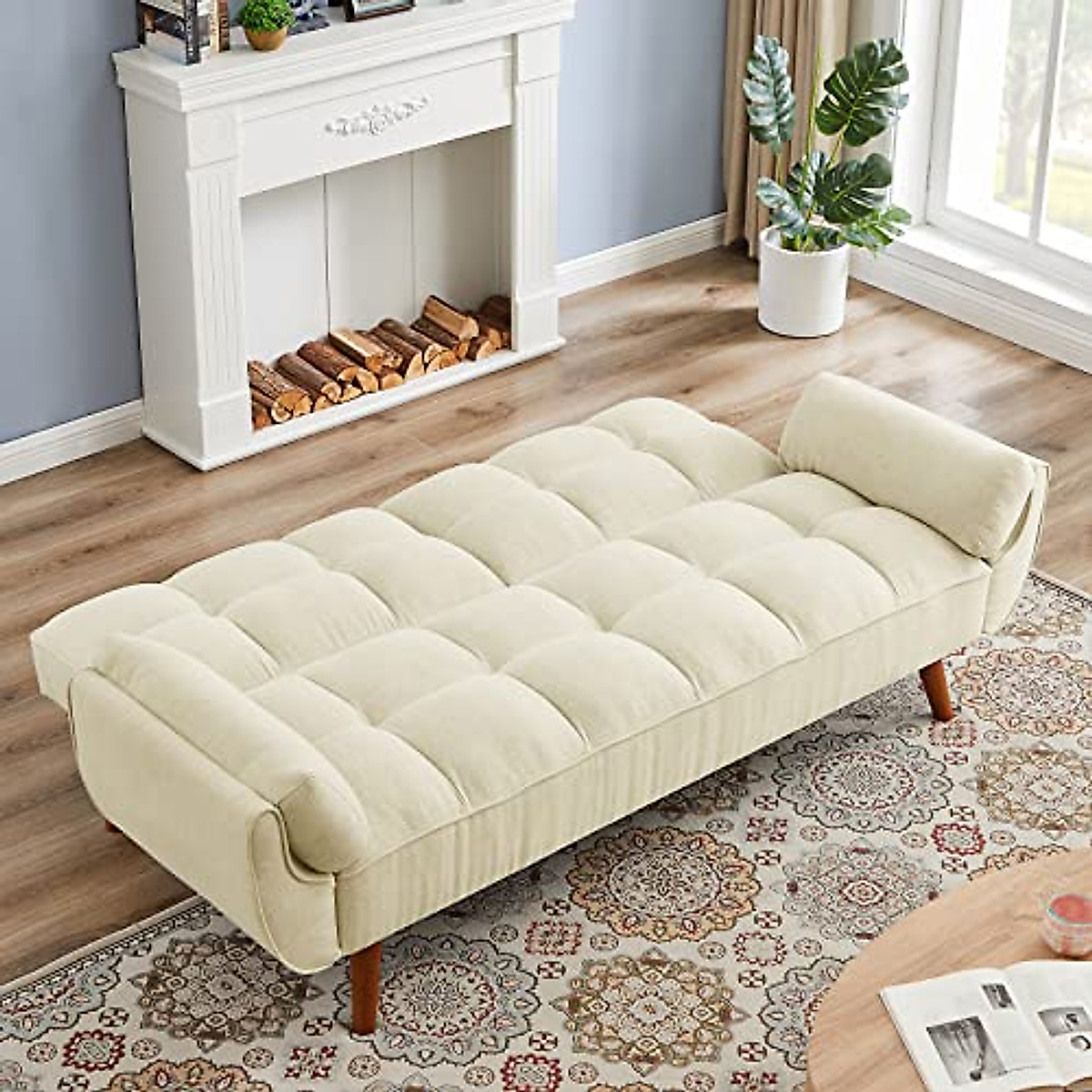 Betoko Convertible Futon Sofa Bed Sleeper Twin Size, Modern Reclining Linen Split Back Sofa Couch with Pillow Top Arm for Compact Living Room,Apartment (Beige)