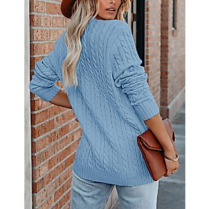 MEROKEETY Women's 2025 Casual Long Sleeve Open Front Cardigan Sweater Solid Color Button V Neck with Pockets,Blue,M